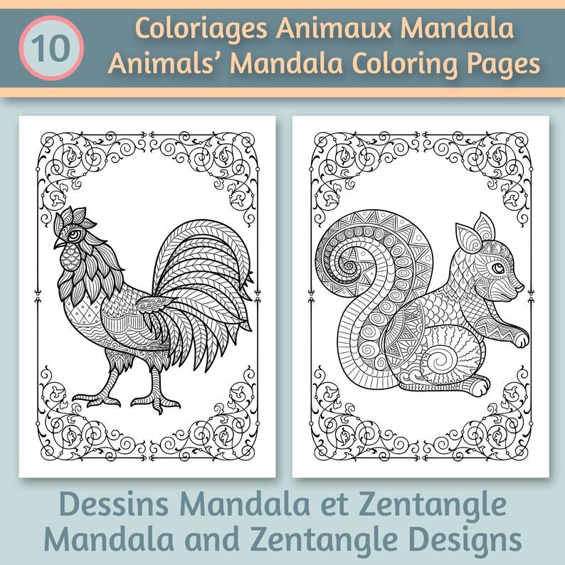 10 Farm Animal mandalas Coloring book adult Coloring book | Etsy