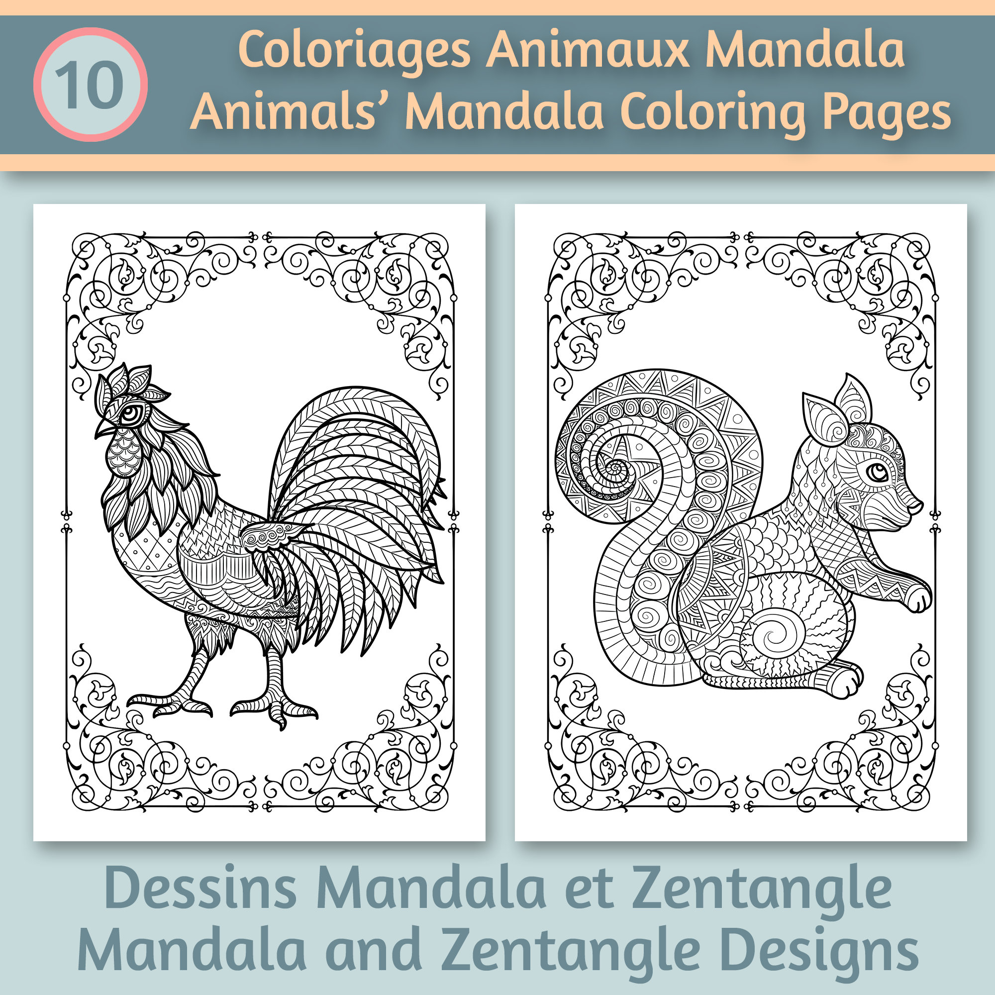 10 Farm Animal Mandalas Coloring Book Adult Coloring Book - Etsy