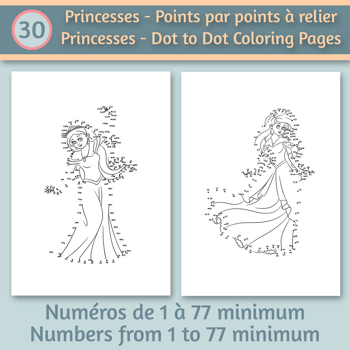 30 Princesses Dot to Dot for Kids | Dot to Dot Printable PDF | Dot to ...