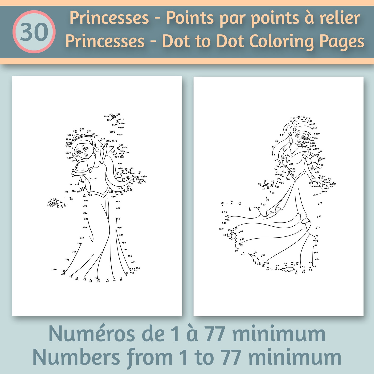 30 Princesses Dot to Dot for Kids | Dot to Dot Printable PDF | Dot to ...