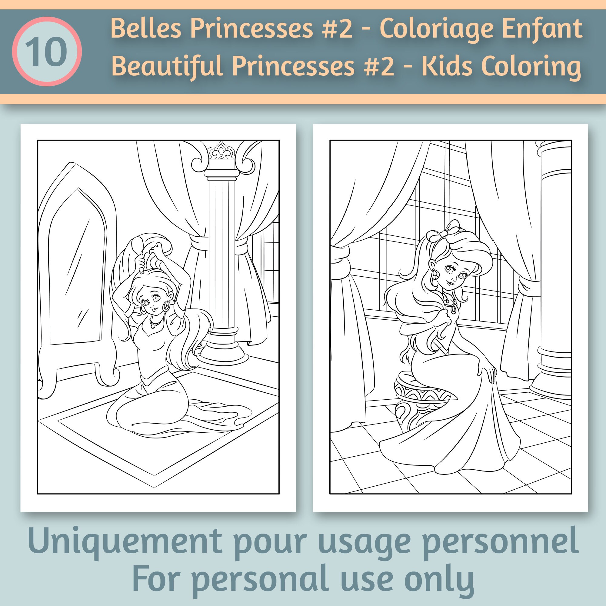 10 Princess Coloring Pages for Kids 2 Coloring Book for Kids Coloring ...