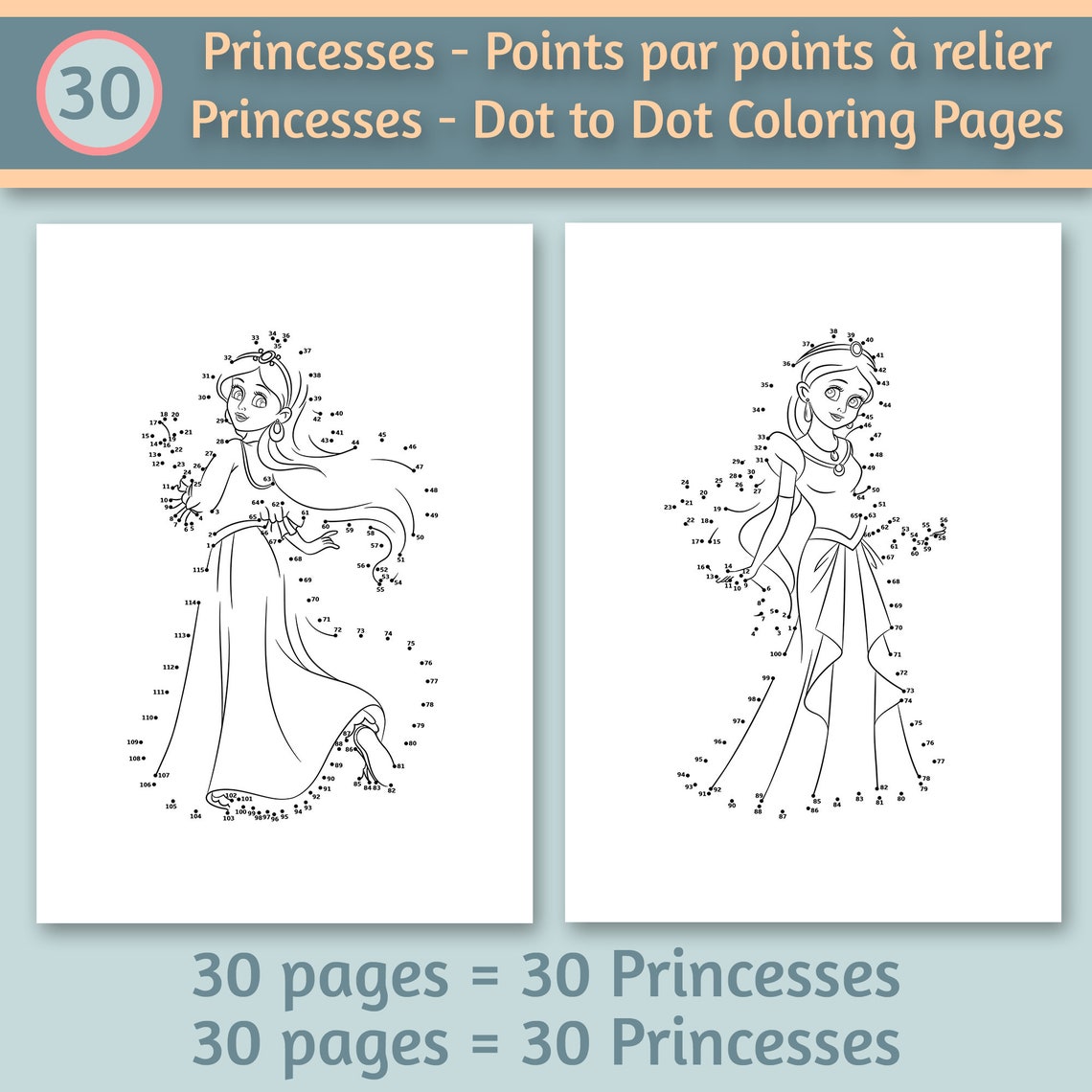 30 Princesses Dot to Dot for Kids | Dot to Dot Printable PDF | Dot to ...
