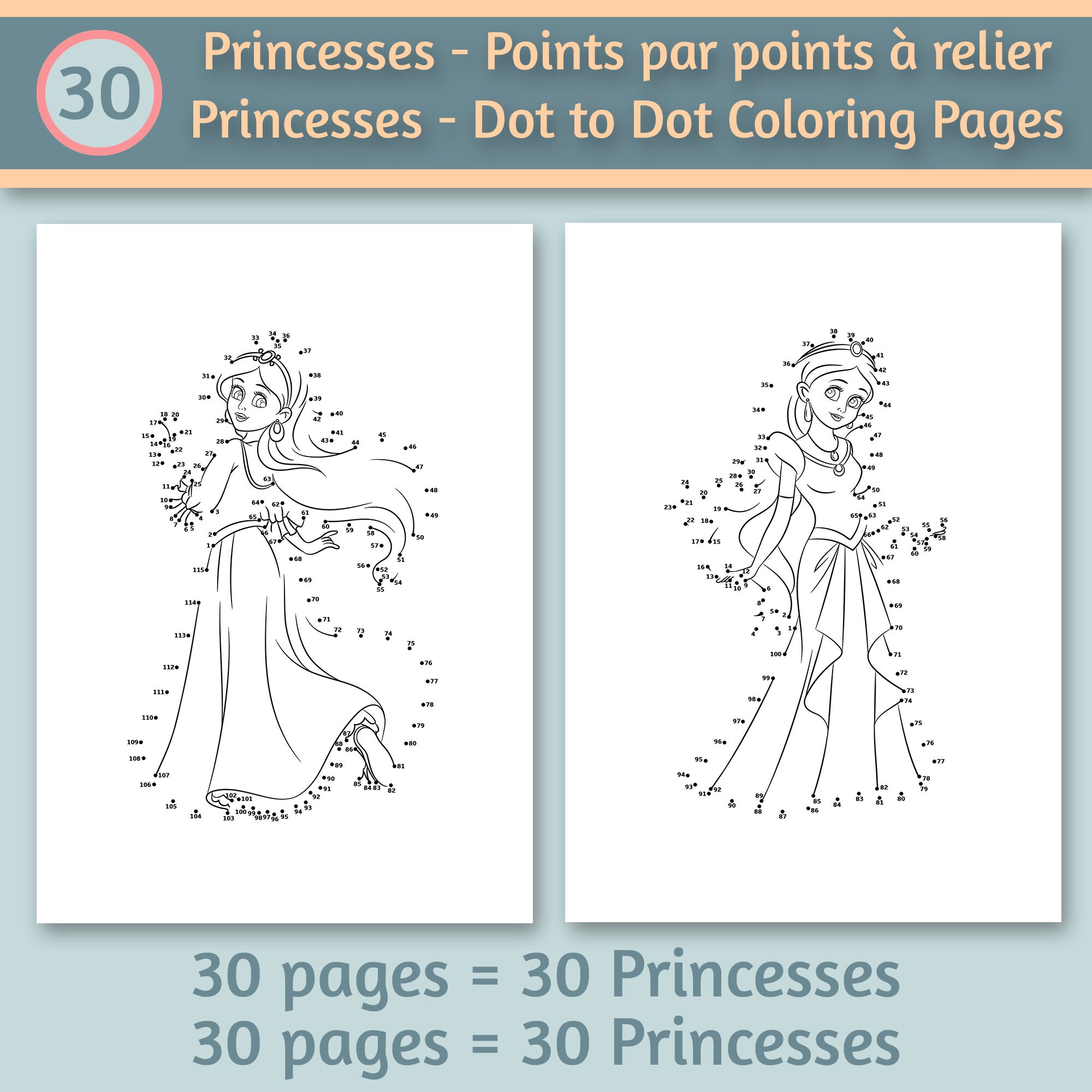 30 Princesses Dot to Dot for Kids | Dot to Dot Printable PDF | Dot to ...