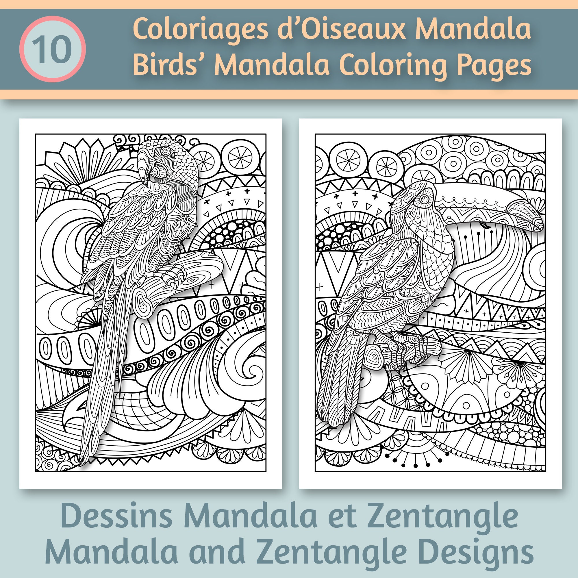 10 Coloring Birds Mandala | Coloring Book Adult | Coloring Book Pdf ...