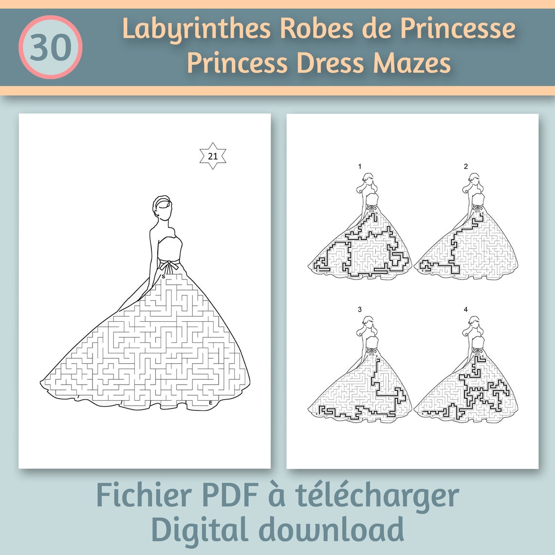 30 Difficult Woman Dress Mazes Maze Digital PDF Maze Activity for Kids ...