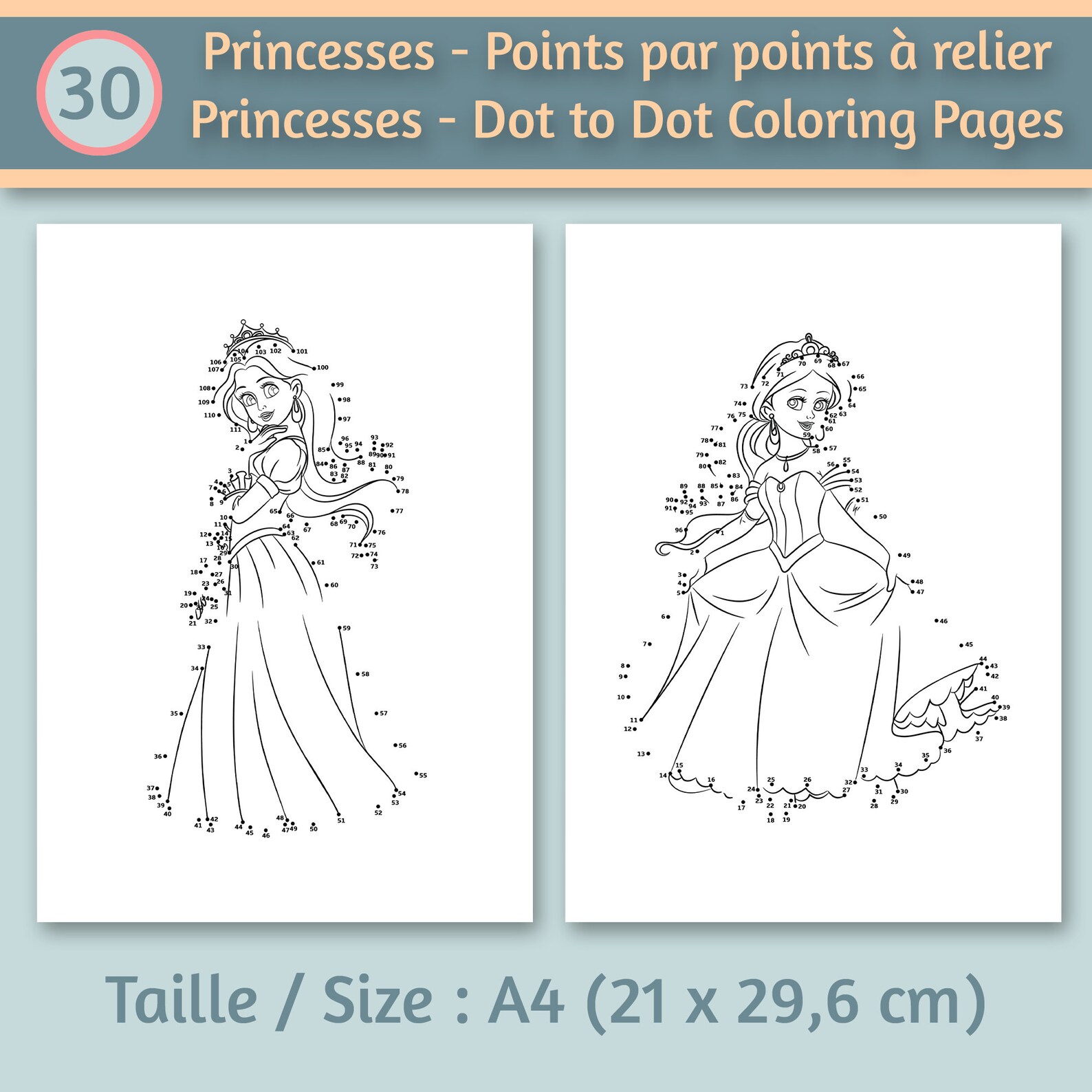30 Princesses Dot to Dot for Kids | Dot to Dot Printable PDF | Dot to ...