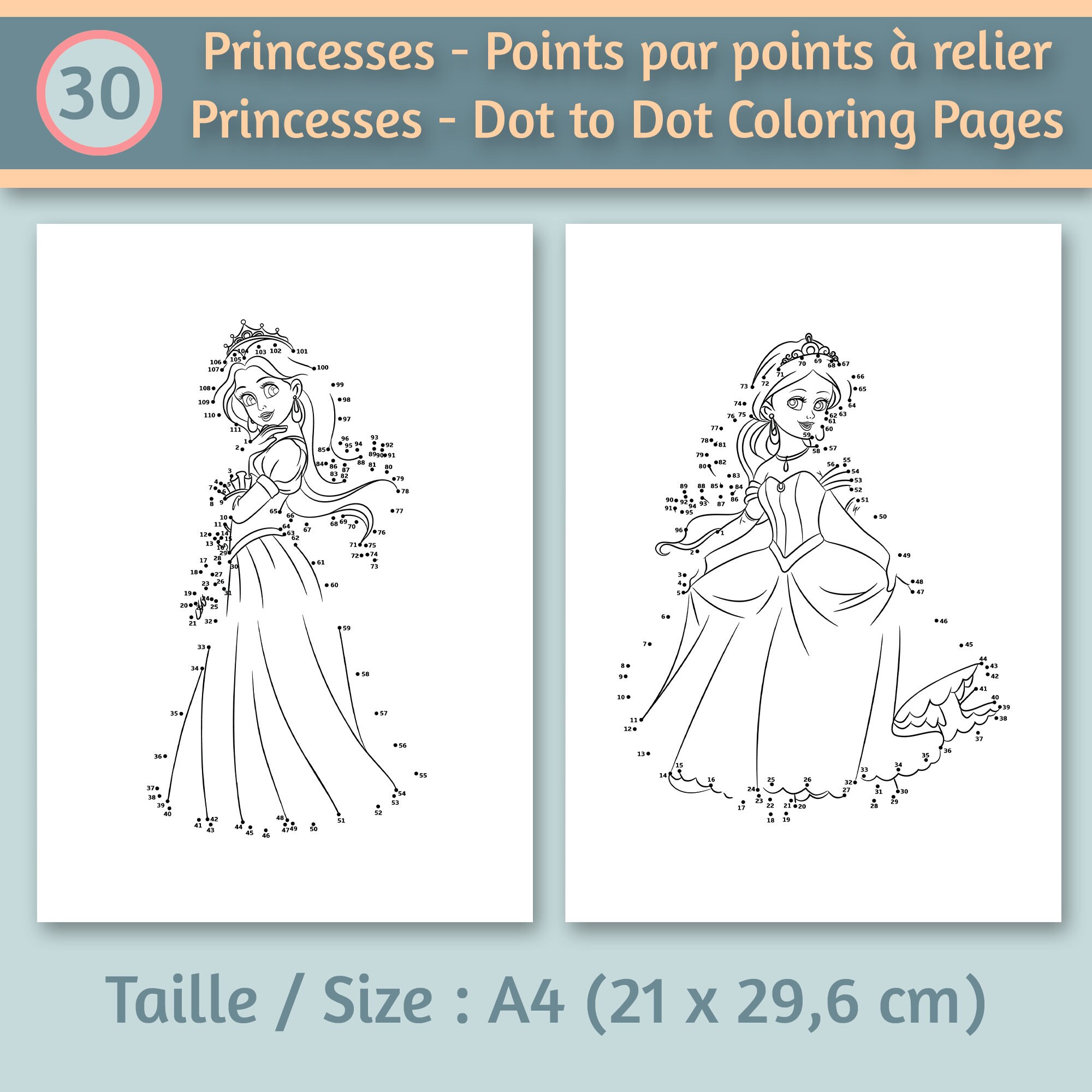 30 Princesses Dot to Dot for Kids | Dot to Dot Printable PDF | Dot to ...