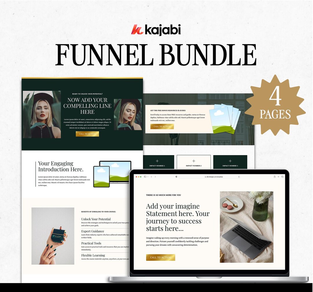Funnel Pages Kajabi Template Green Gold Aesthetic Kajabi Sales Page