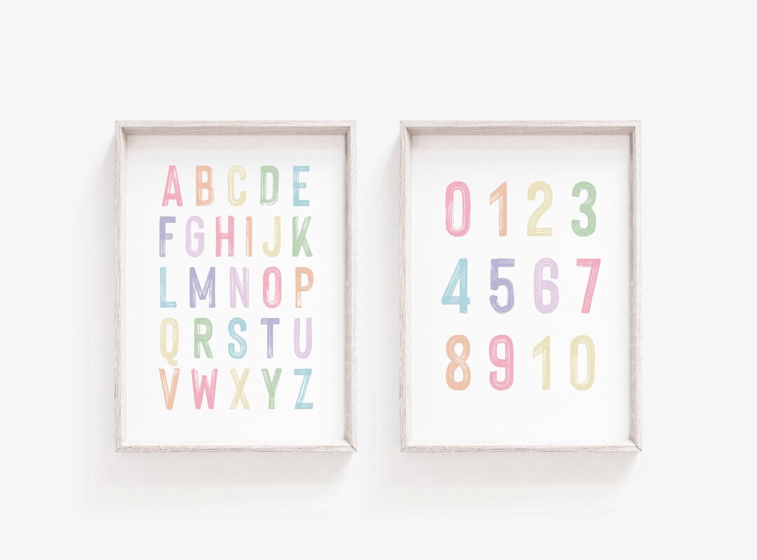 Rainbow Alphabet and Numbers Print, Pastel Alphabet Print for Girls ...