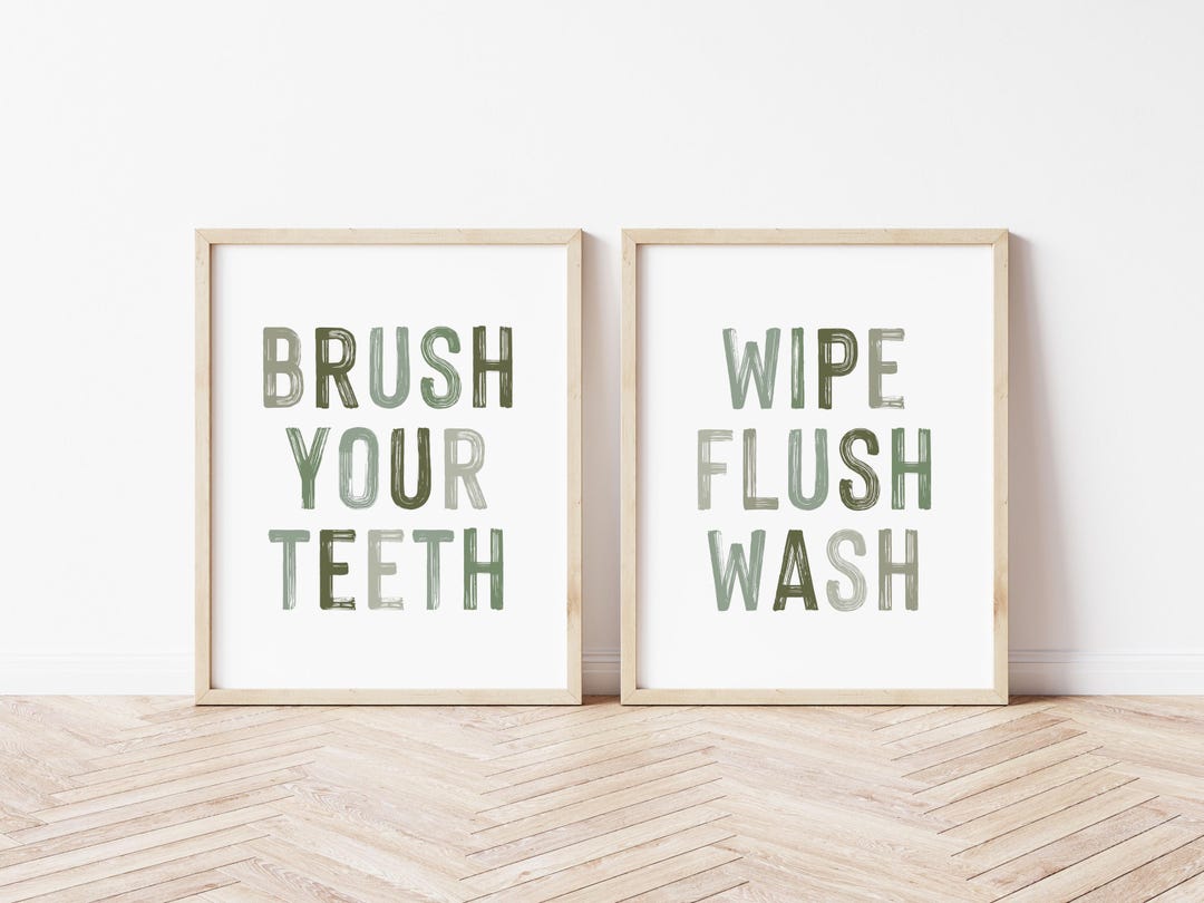 Brush Your Teeth, Wipe Flush Wash, Wash Brush Printable, Boys Bathroom ...