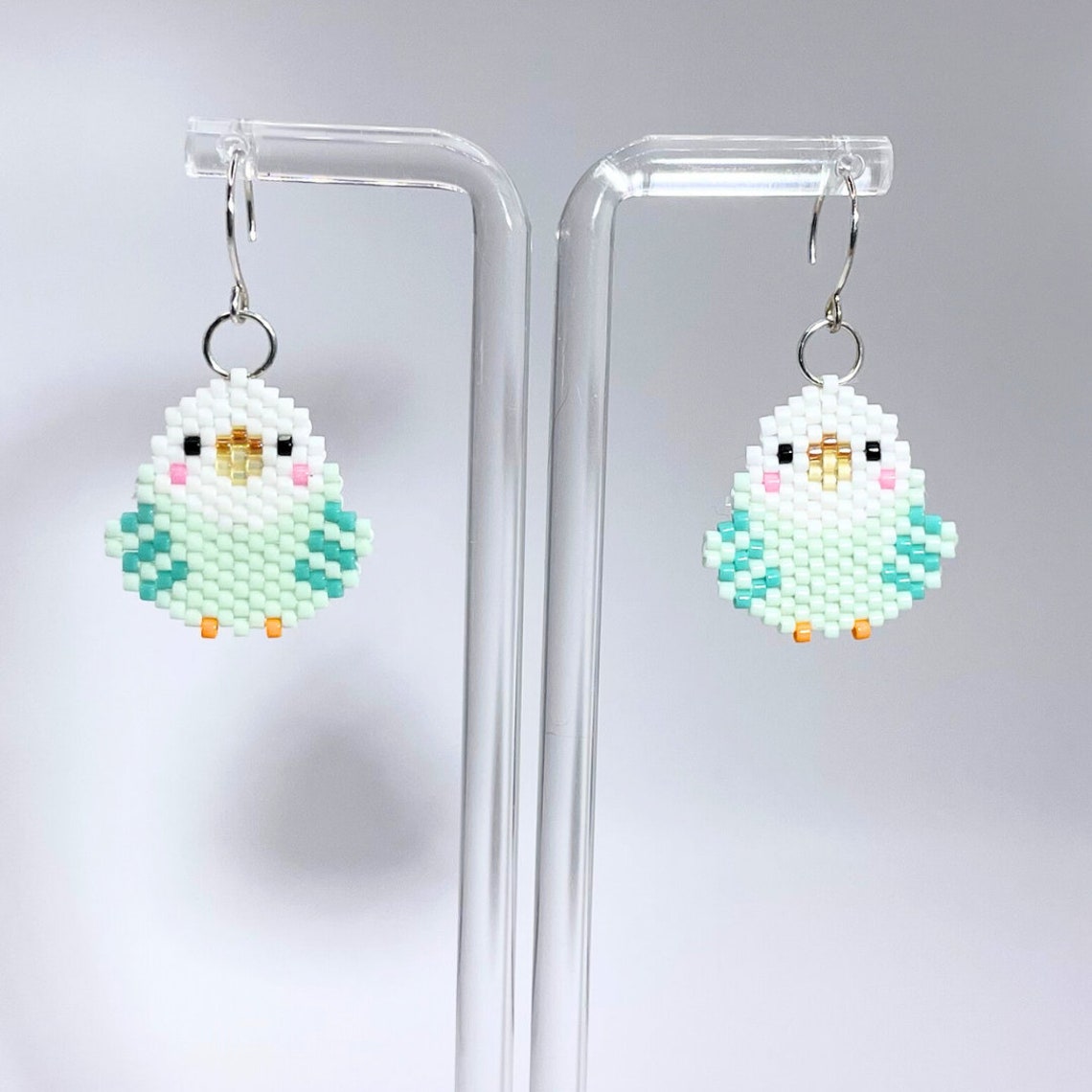 Beaded Parakeet Earrings, Seed Bead Earrings, Cute Bird Earrings, Blue ...