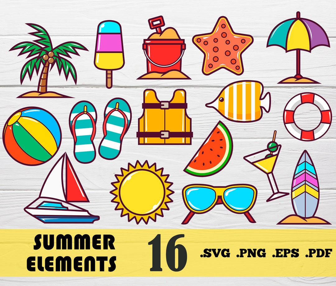Summer Clipart Bundle, Beach Clipart, Tropical Clipart, Vacation ...