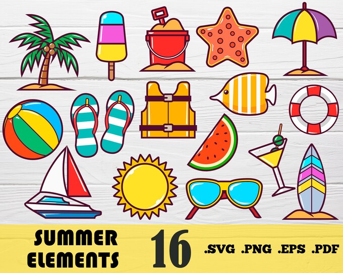 Summer Clipart Set. Cute Beach Clipart Bundle for Personal & Commercial ...
