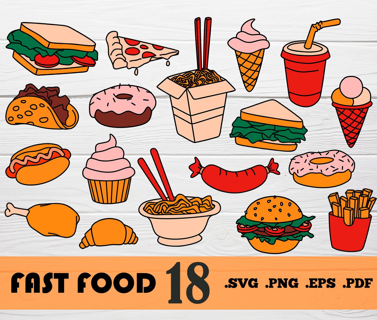 Fast Food Svg,fast Food SVG, Taco, Hamburger, Chips, Doughnut, Hot Dog ...