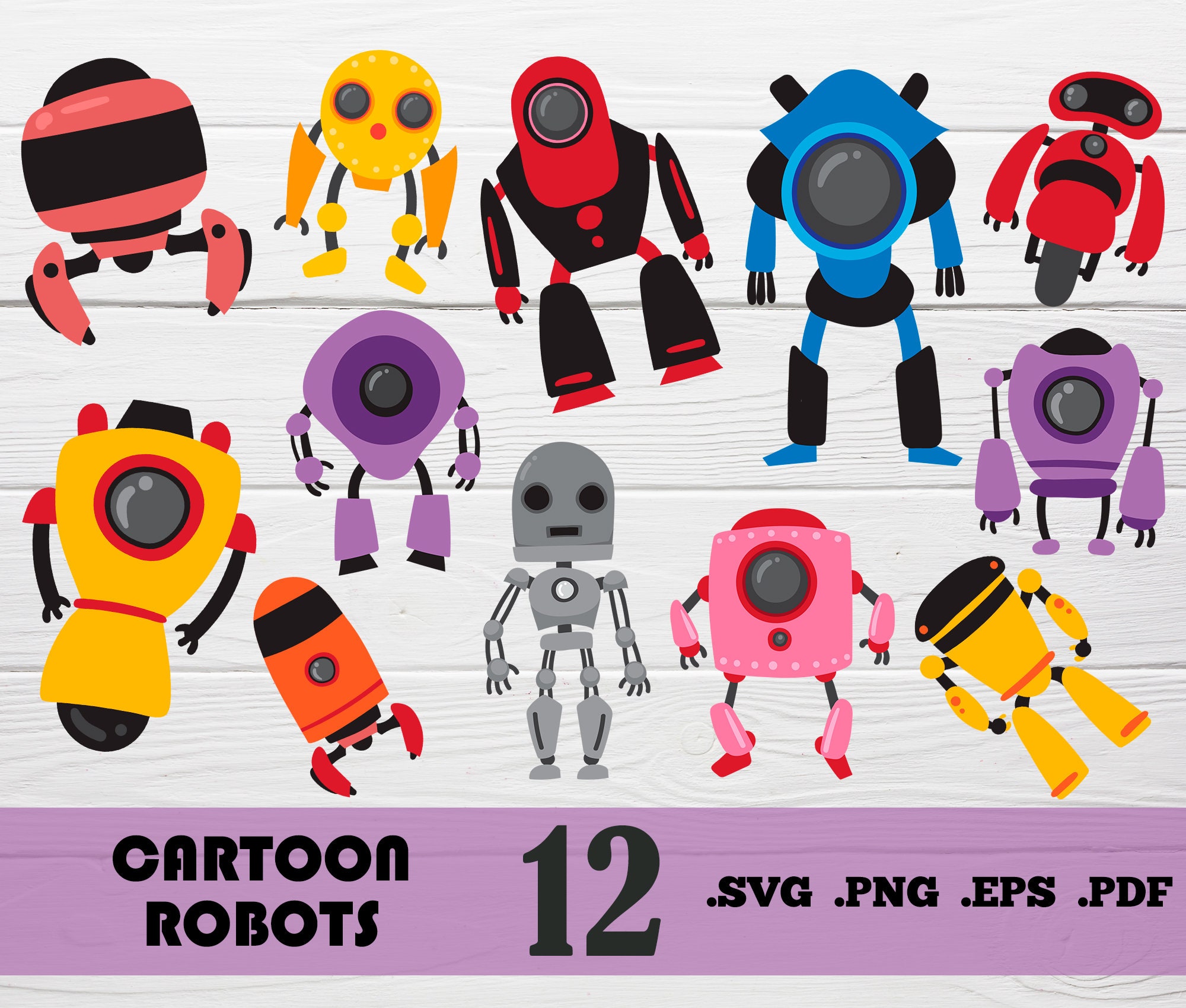 CUTE ROBOTS Clip Art, Robots Vector Clip Art, Robots Print, Robots ...