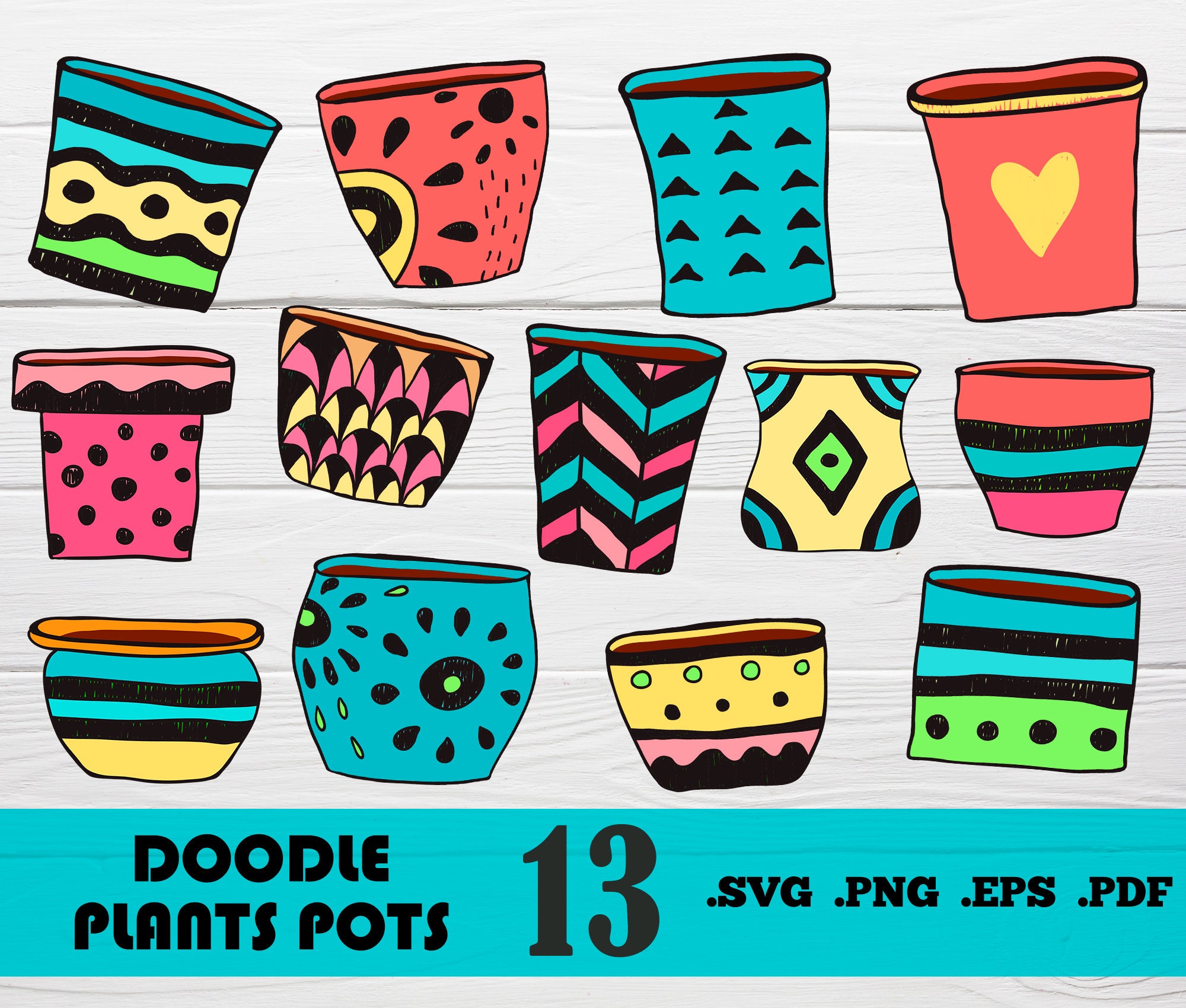 Doodle Plants Pots Svg,plants SVG, Potted Plants Svg, Houseplants Svg ...