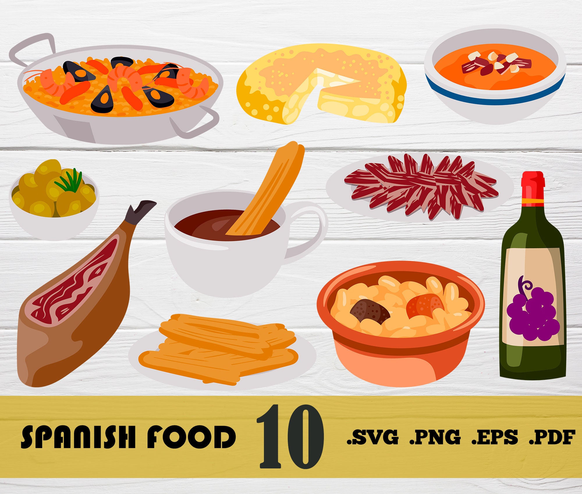 Spanish Food Svg,spain Svg, Food Svg, Spanish Food,spanish Vector Clip ...