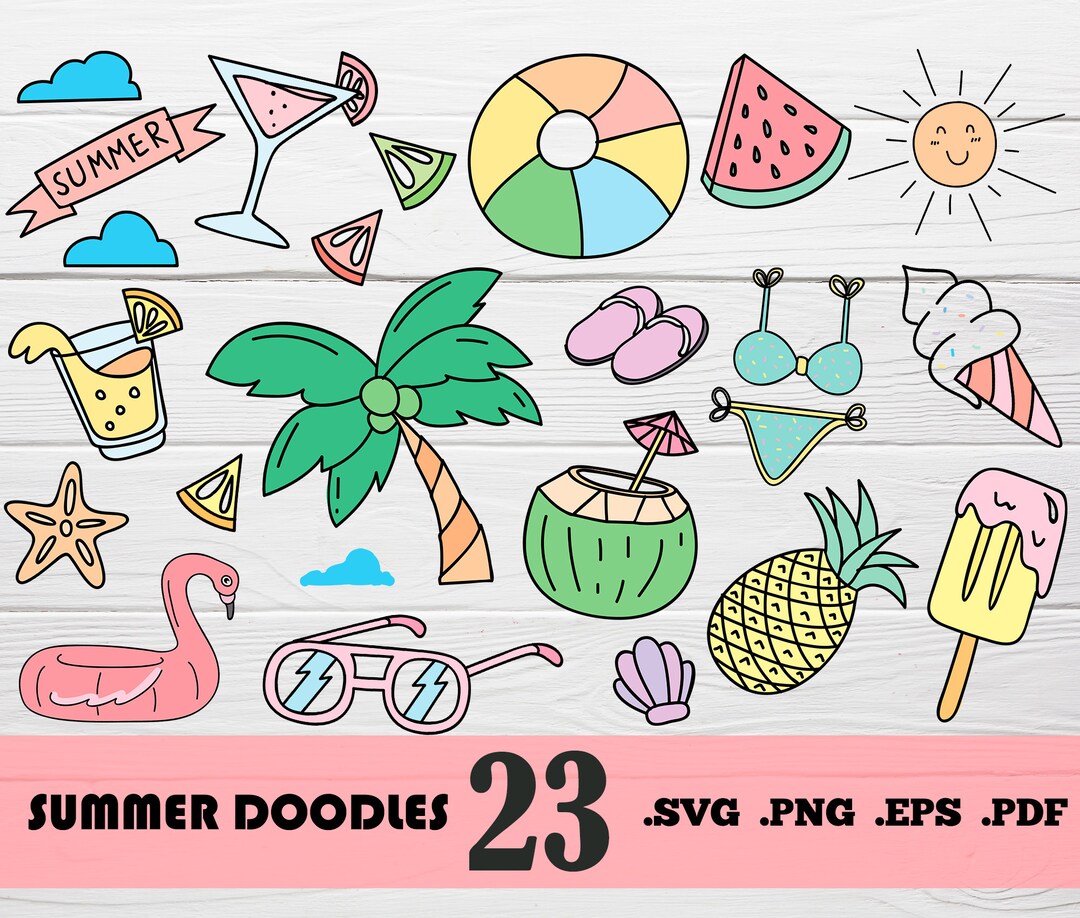 Summer Doodle Svg,doodle Summer Vector Pack, Beach Clipart,summer ...