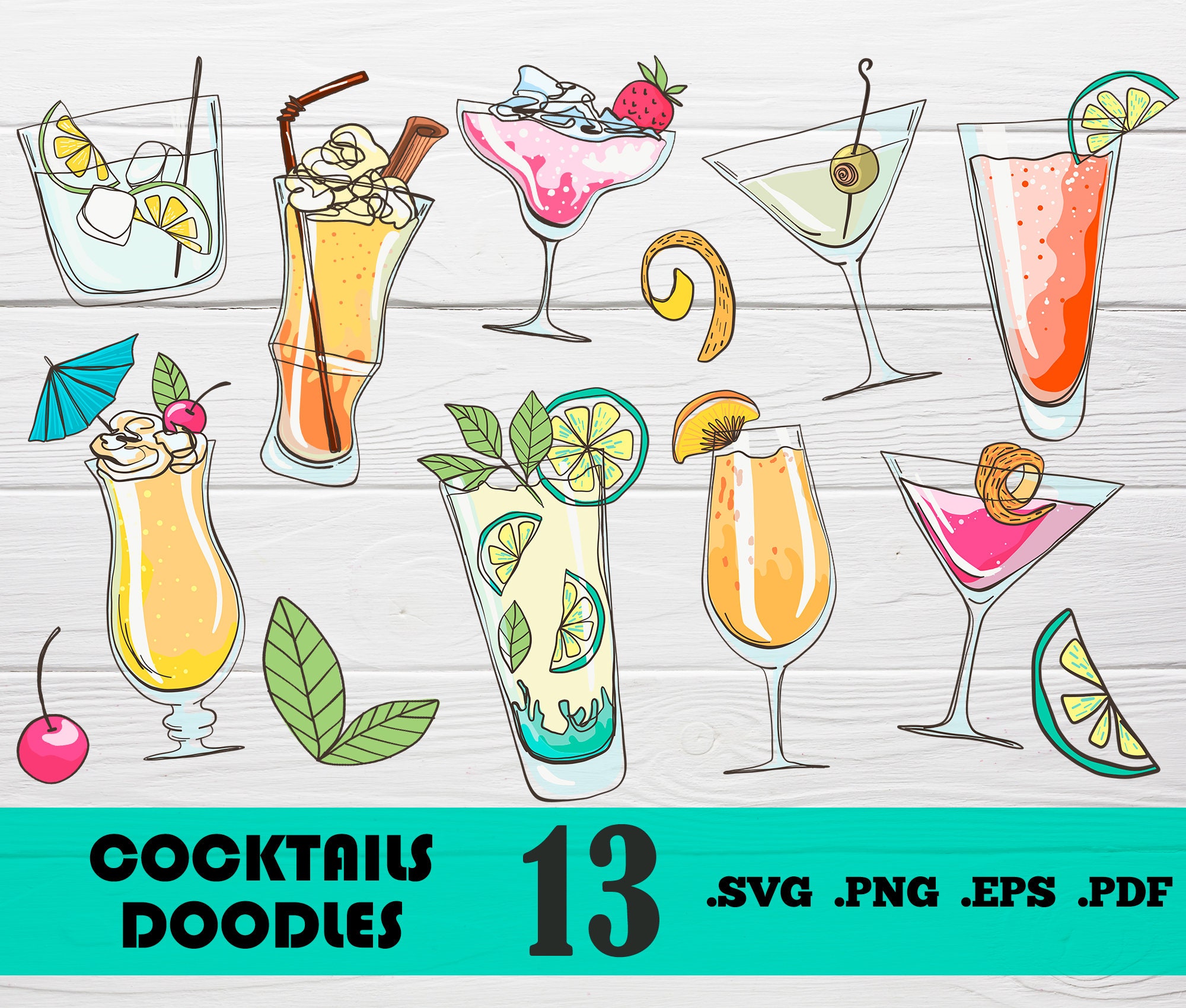 Cocktails Collection SVG, Clipart Print File, Alcohol, Cocktail Svg ...