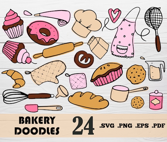 Bäckerei Doodles Svg Doodle Backen Clipart Vektor Pack Küche - Etsy.de