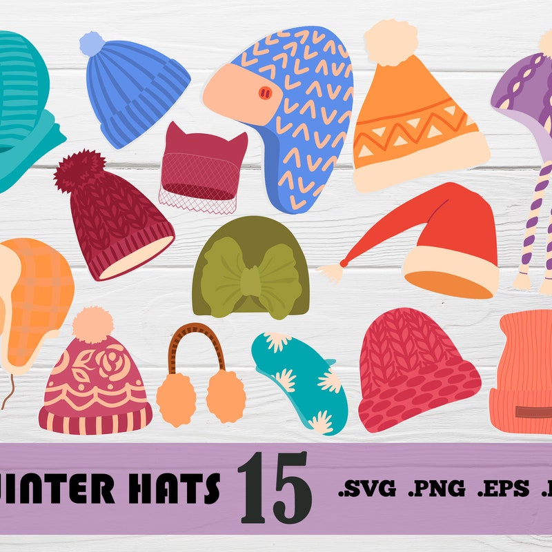 Winter Hats Clipart - Etsy