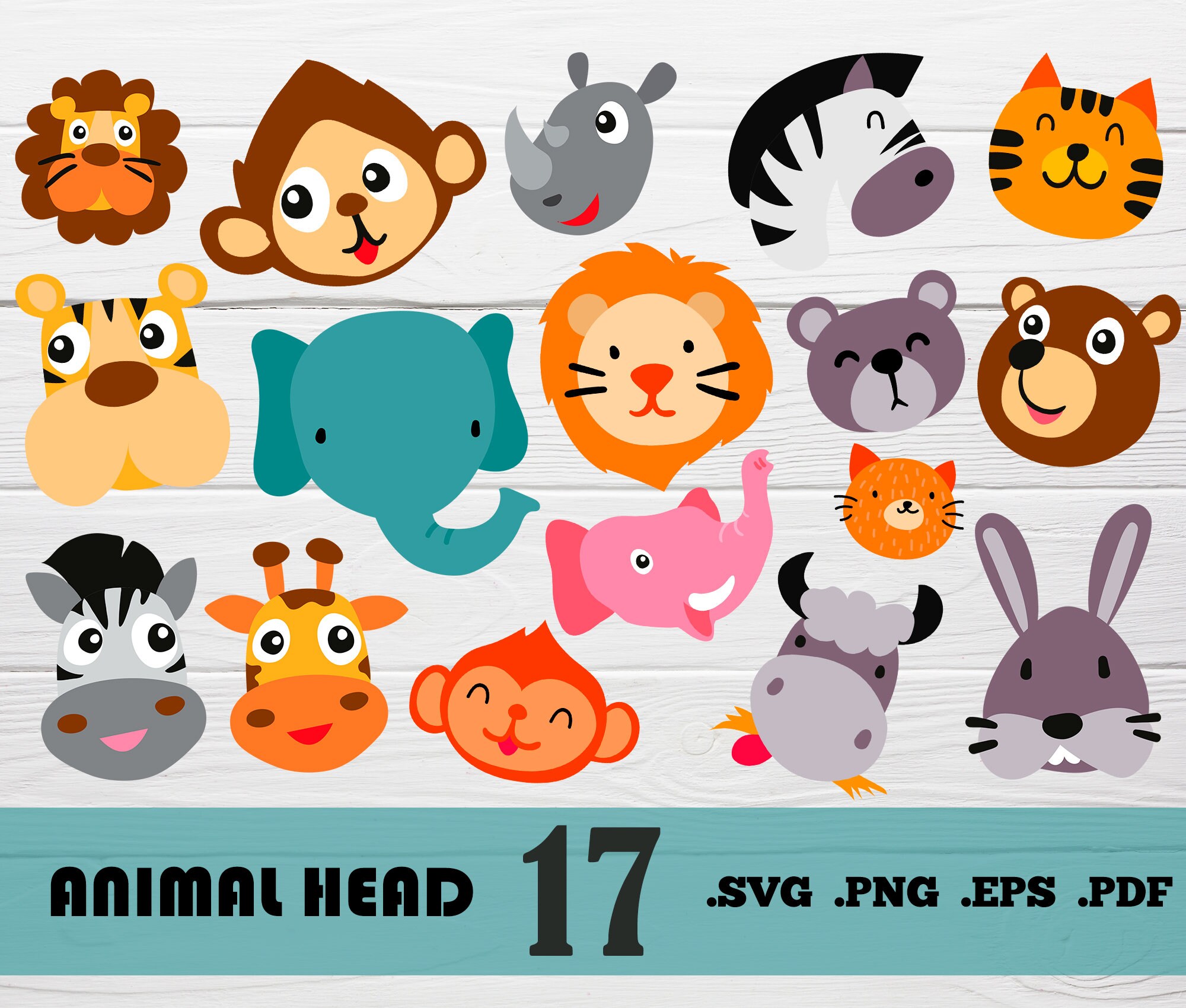 Animal Head Svg,animal Face Clipart ,animal Head Clipart, Cute Animal ...