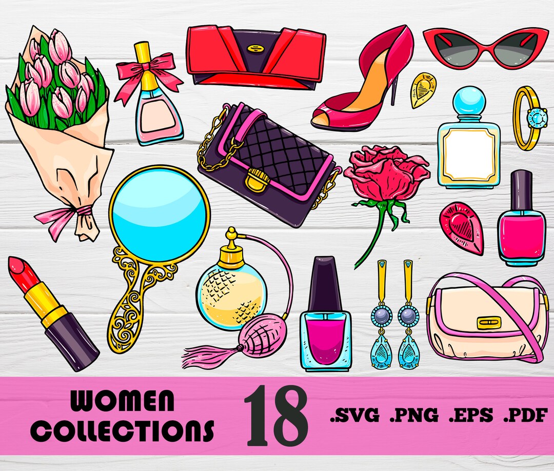 Women Collection Svg,flowers Svg,mirror Svg,shoes Svg,lipstick Svg,nail ...