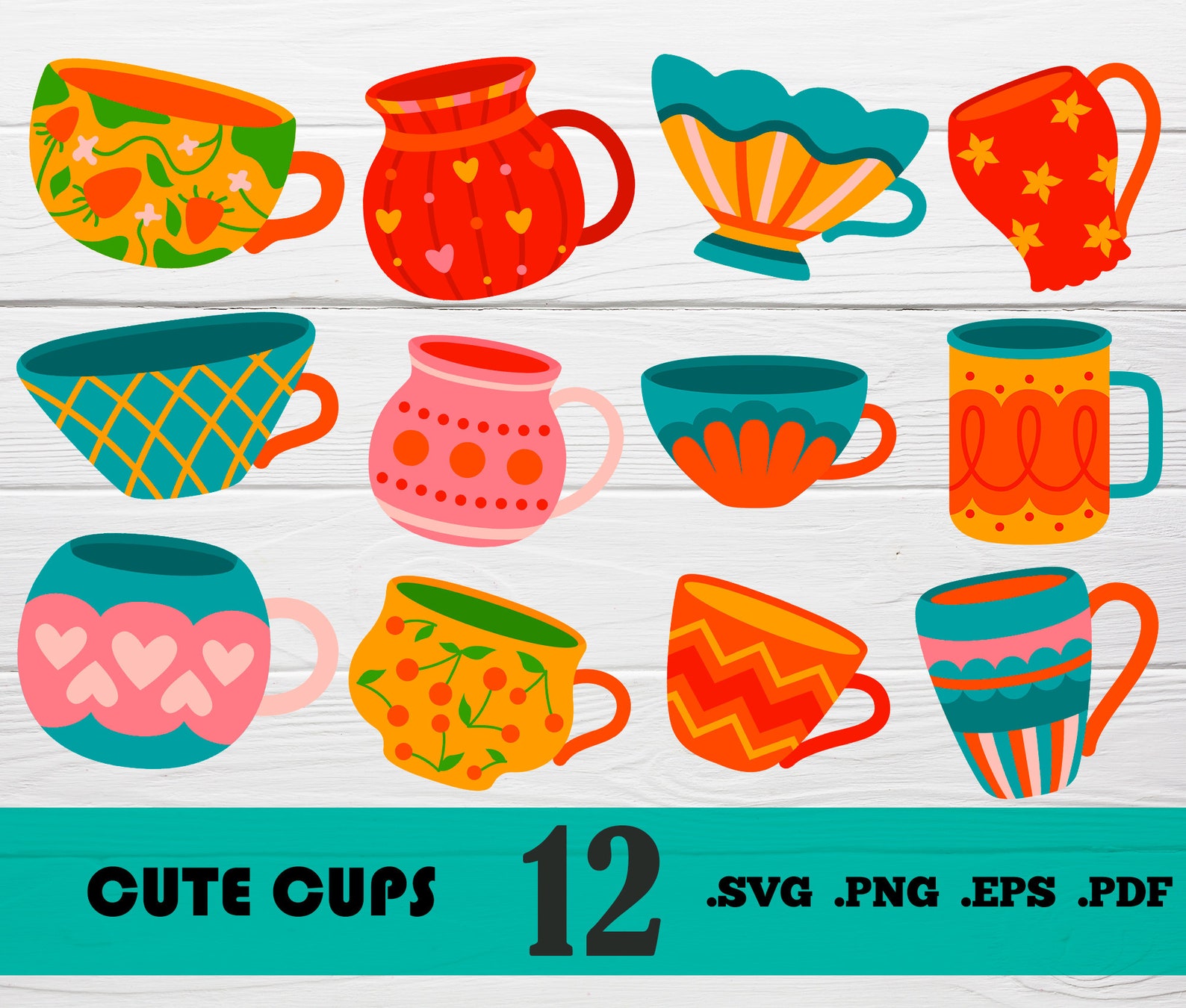 Cute Cups Svg,coffee Clipart,coffee Cup, Tea Cup Svg, Cup Svg, Cup ...