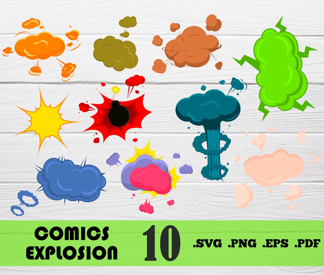 Comic Book Explosion SVG Bomb Stars Blast Svg Smoke Explode - Etsy
