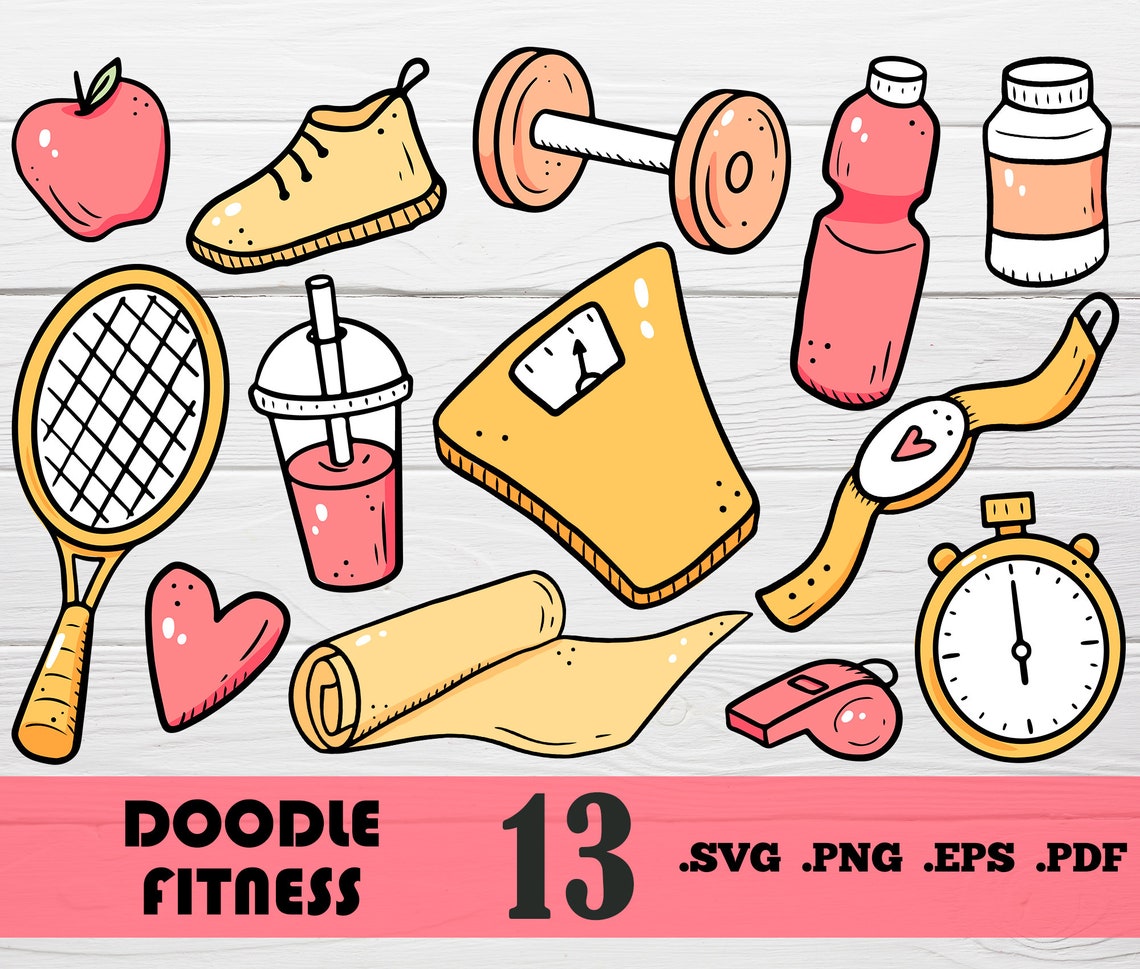 Doodle Fitness Svg,doodle Fitness Vector Pack, Gym Clipart, Workout ...