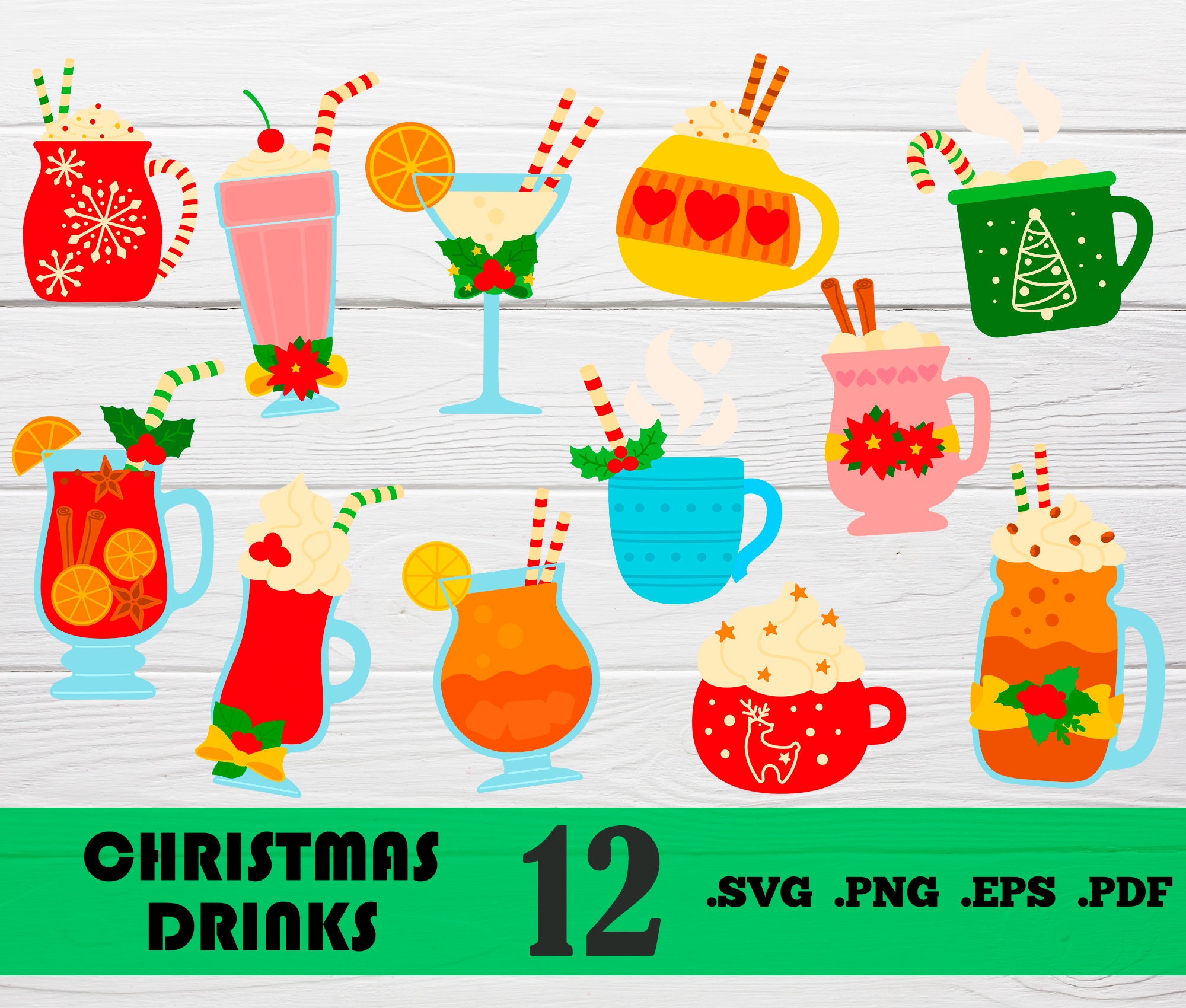 Christmas Drinks Svg, Clipart Christmas Svg, Party Clipart, Cocktail ...