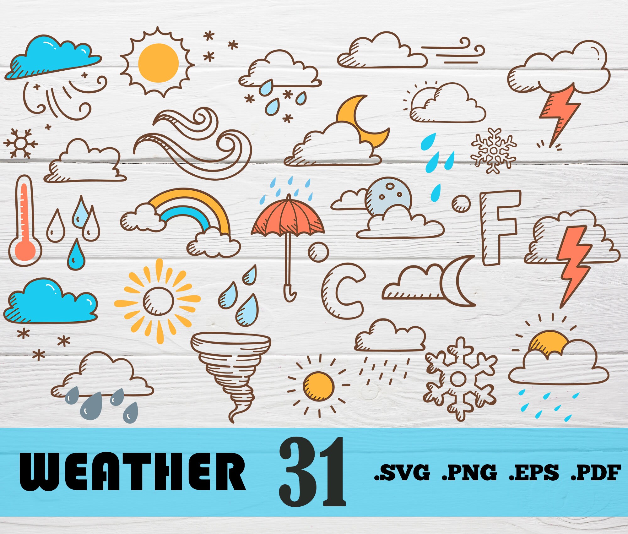 Weather Svg,rainbow Svg, Rainbow Clipart, Sun Svg, Cloud Svg,kawaii Svg ...