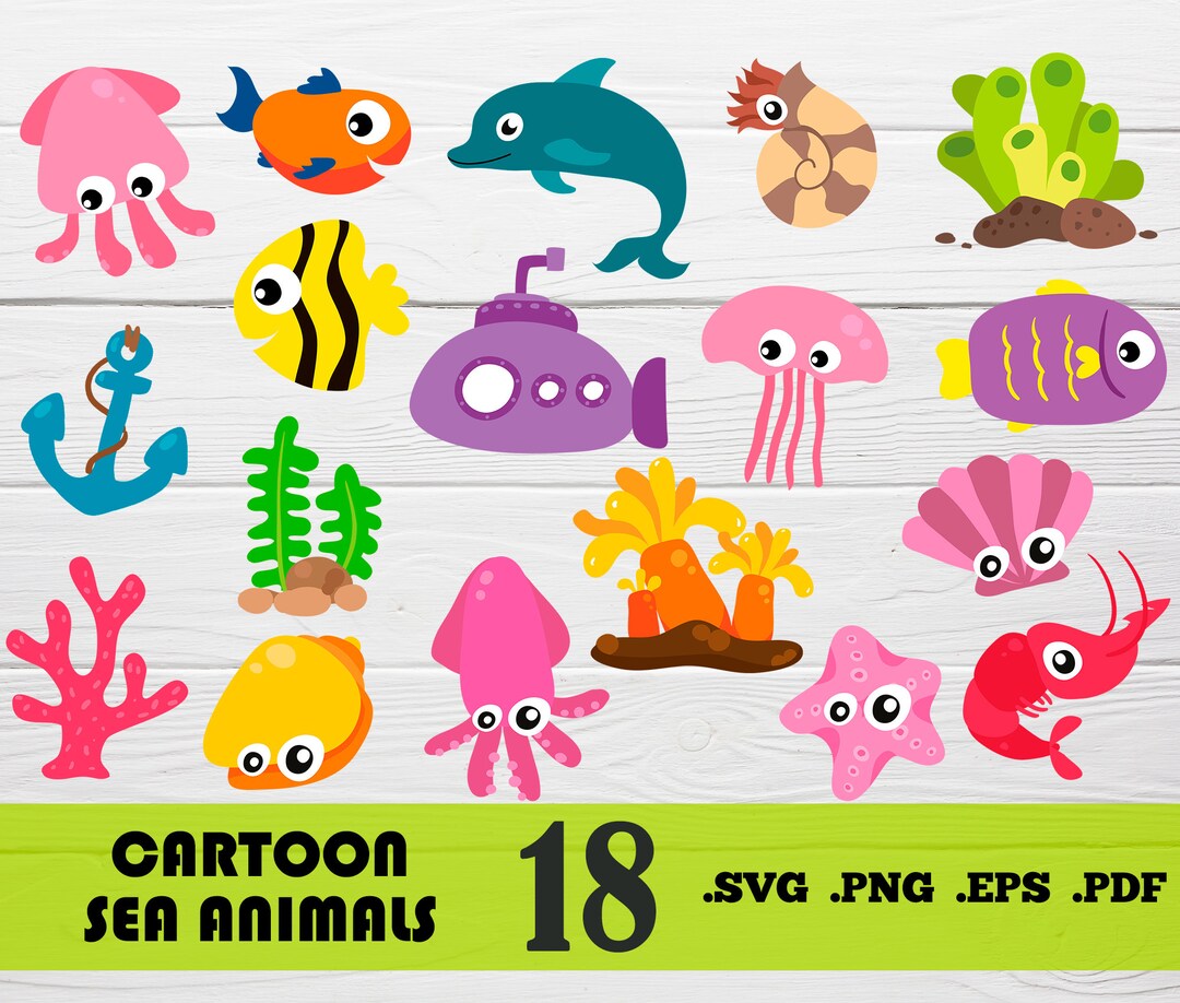 Cartoon Sea Animals Svg,sea Animal Files, Sea Animal SVG, Sea Animal ...