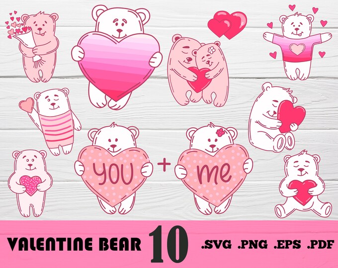 Valentines Svg Bundle, Valentine Bear Svg, Valentines Animals, Love ...