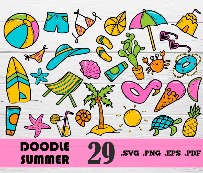 Doodle Summer Svg,summer Svg, Beach Svg, Sea Svg, Ice Cream Svg,turtles ...
