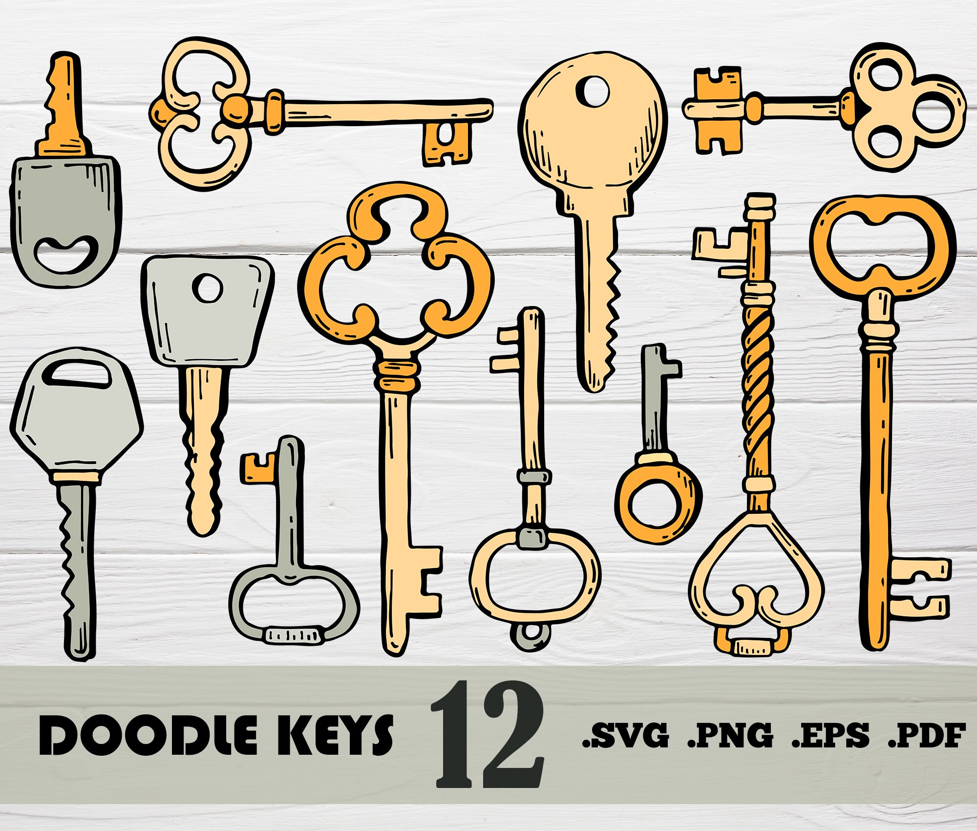 Doodle Keys Svg,skeleton Keys Gold, Victorian Key Svg, Heart Lock Keys ...