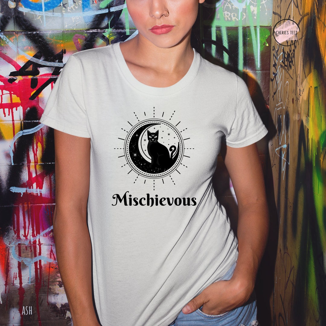 Mischievous Cosmic Black Cat Crescent Moon Boho T-shirt, Black Cat ...
