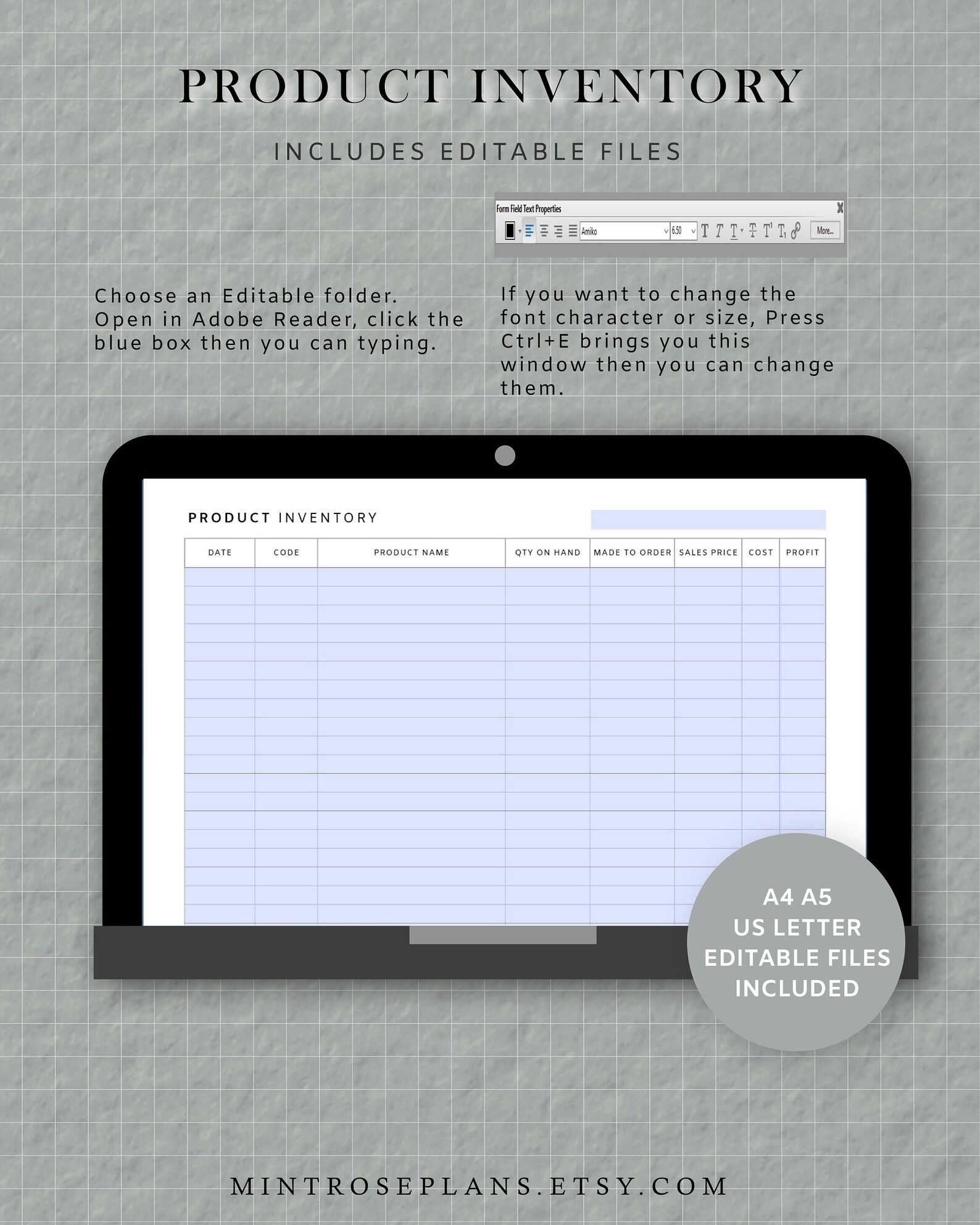 Editable Product Inventory Template Horizontal&Vertical A4 | Etsy