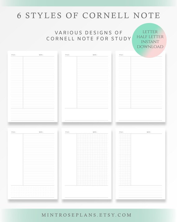 Ink Friendly Printable Cornell Note Kit Lecture Note For | Etsy