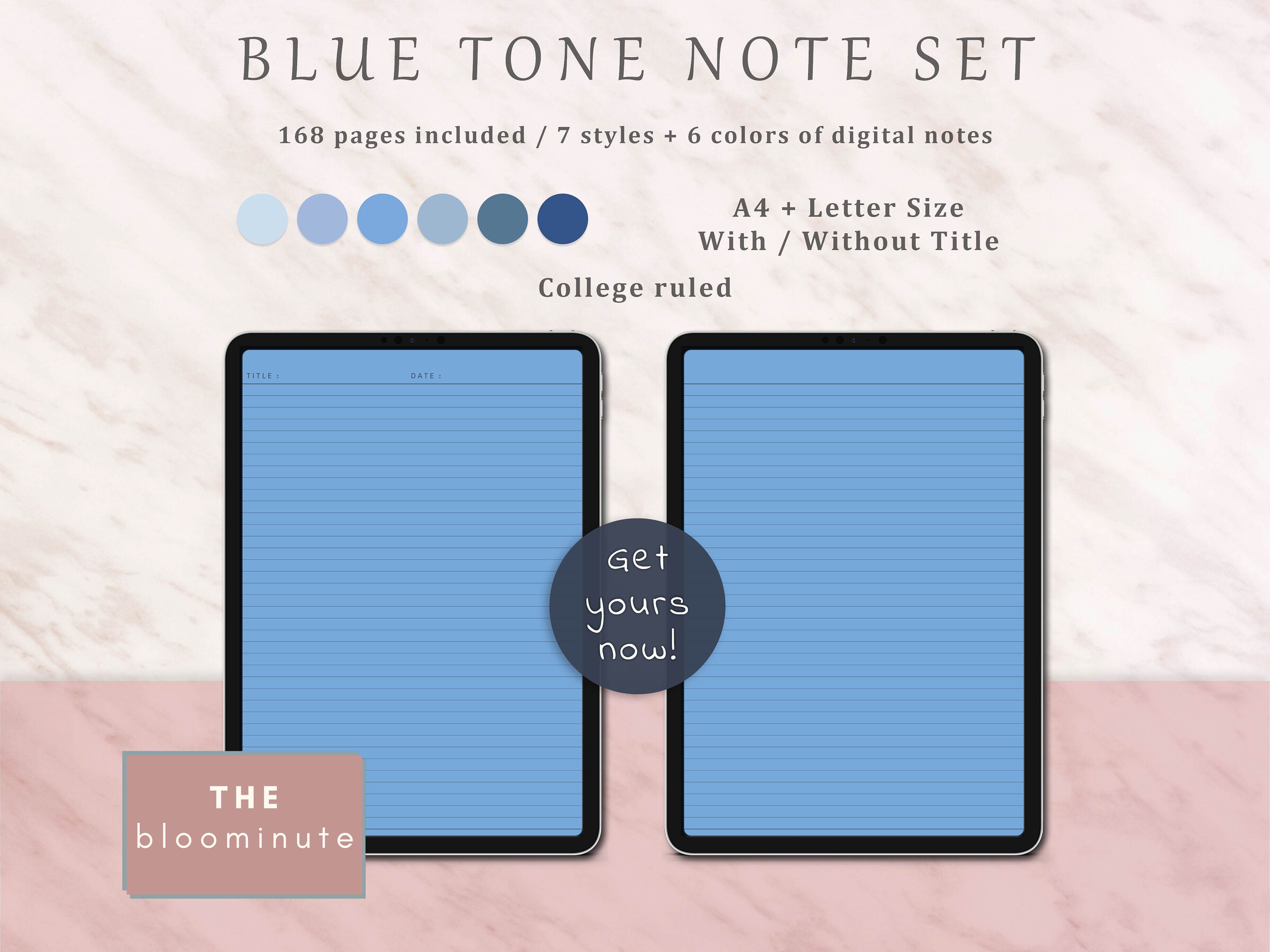 168 Blue Color Digital Note Taking Templates, Dot, Graph, Lined ...