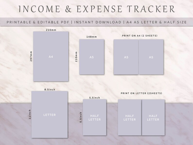 Income & Expense Tracker Editable | A4 A5 US Letter and Half ...