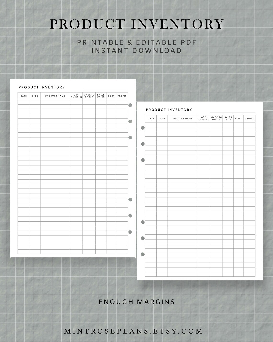 Editable Product Inventory Template Horizontal&Vertical A4 | Etsy