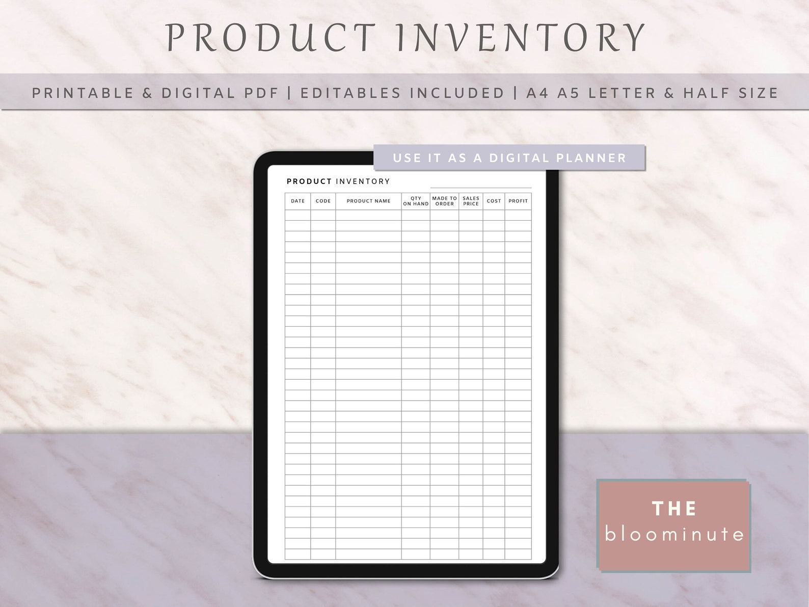 Editable Product Inventory Template, Horizontal&vertical, A4, A5 ...
