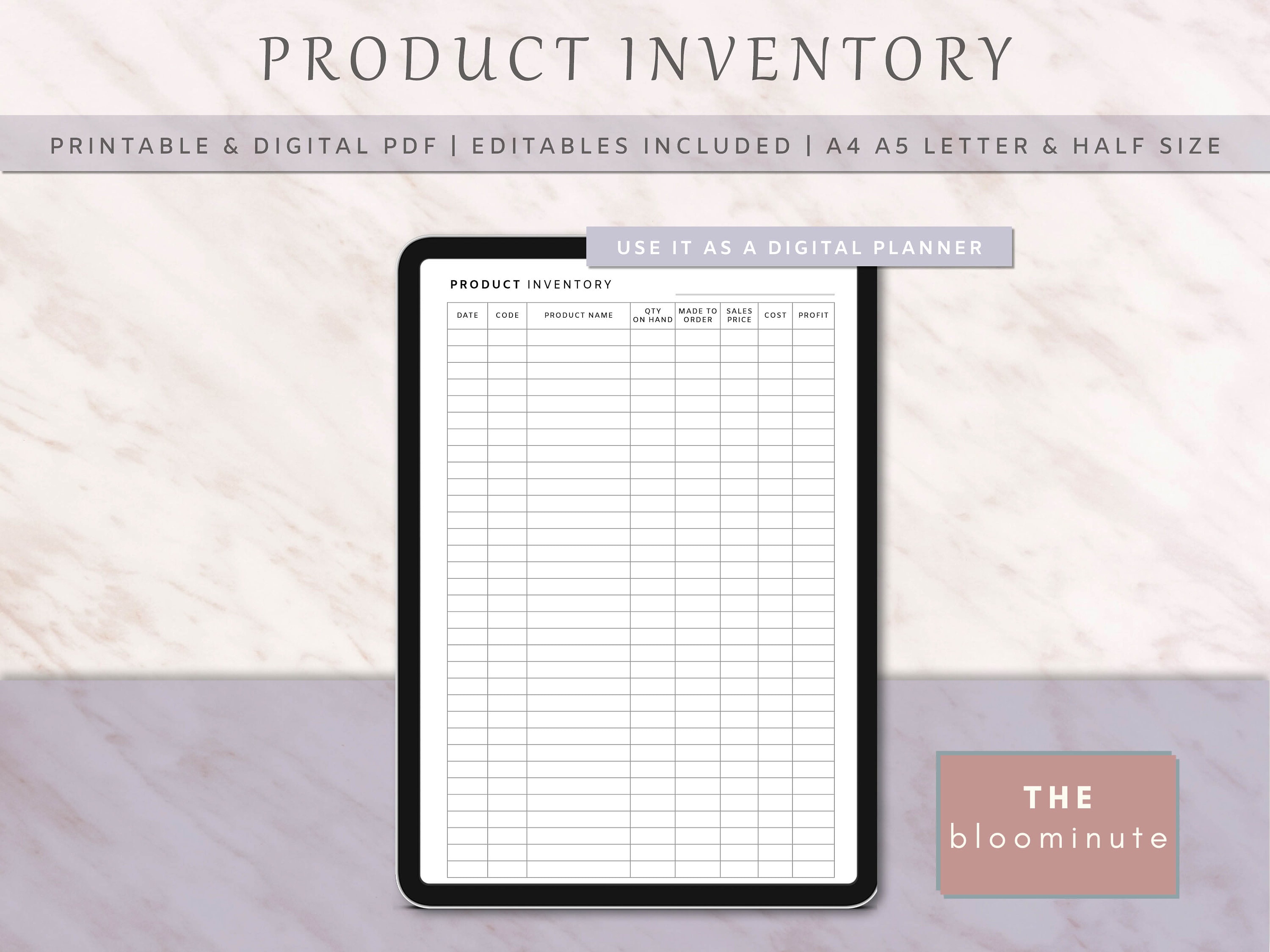 Editable Product Inventory Template, Horizontal&vertical, A4, A5 ...