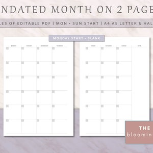 Month on 2 Pages Editable Planner Undated Monthly Planner Fillable PDF ...