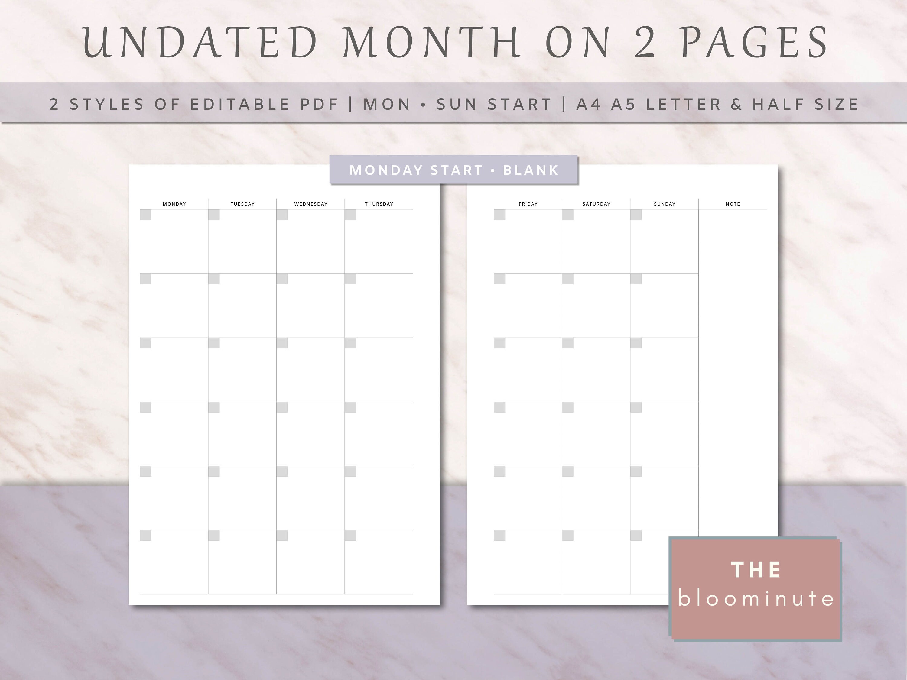Month on 2 Pages Editable Planner Undated Monthly Planner Fillable PDF ...