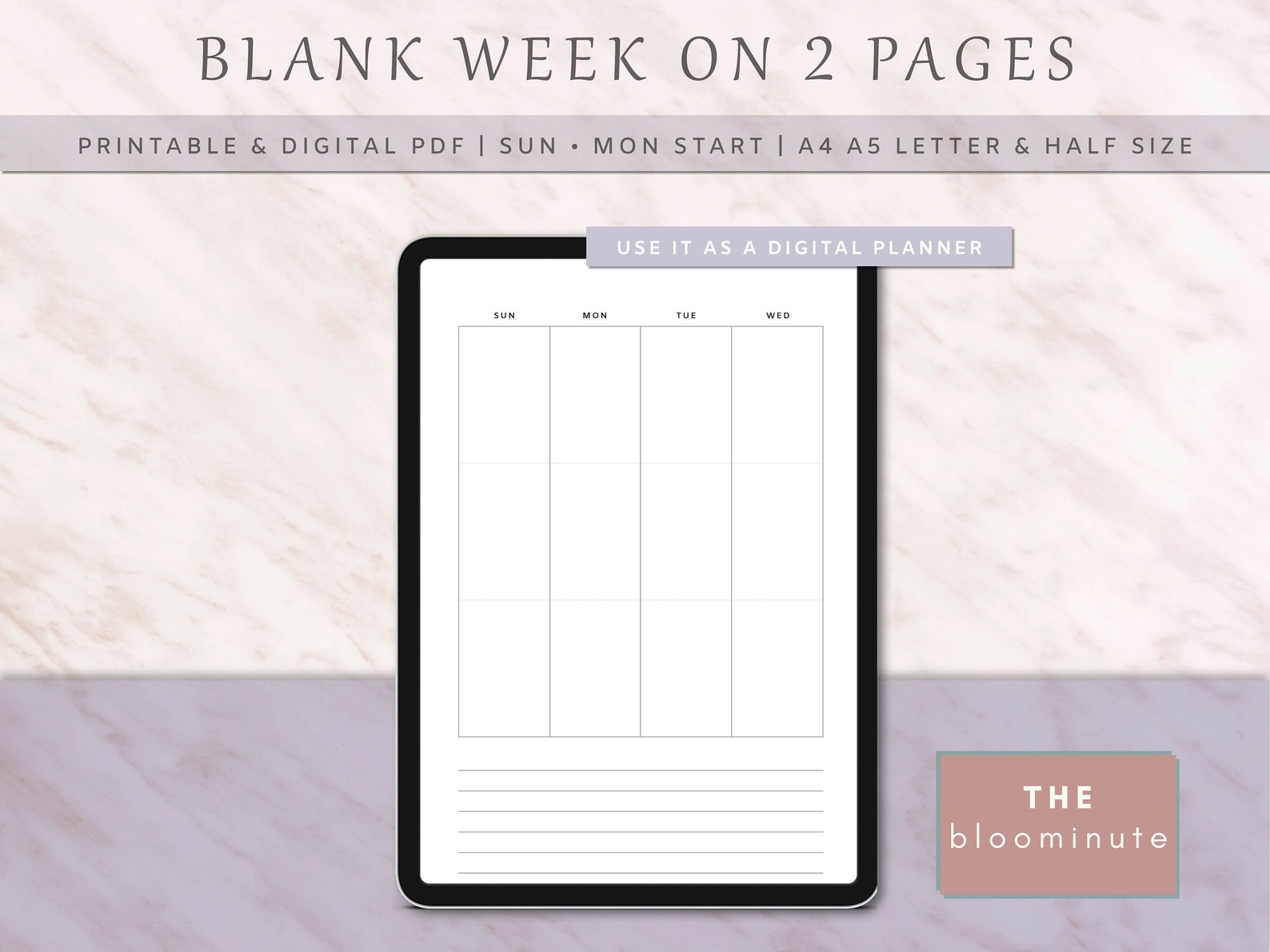 Blank Week on 2 Pages Printable Planner Pages, Perfect for Planning, A4 ...