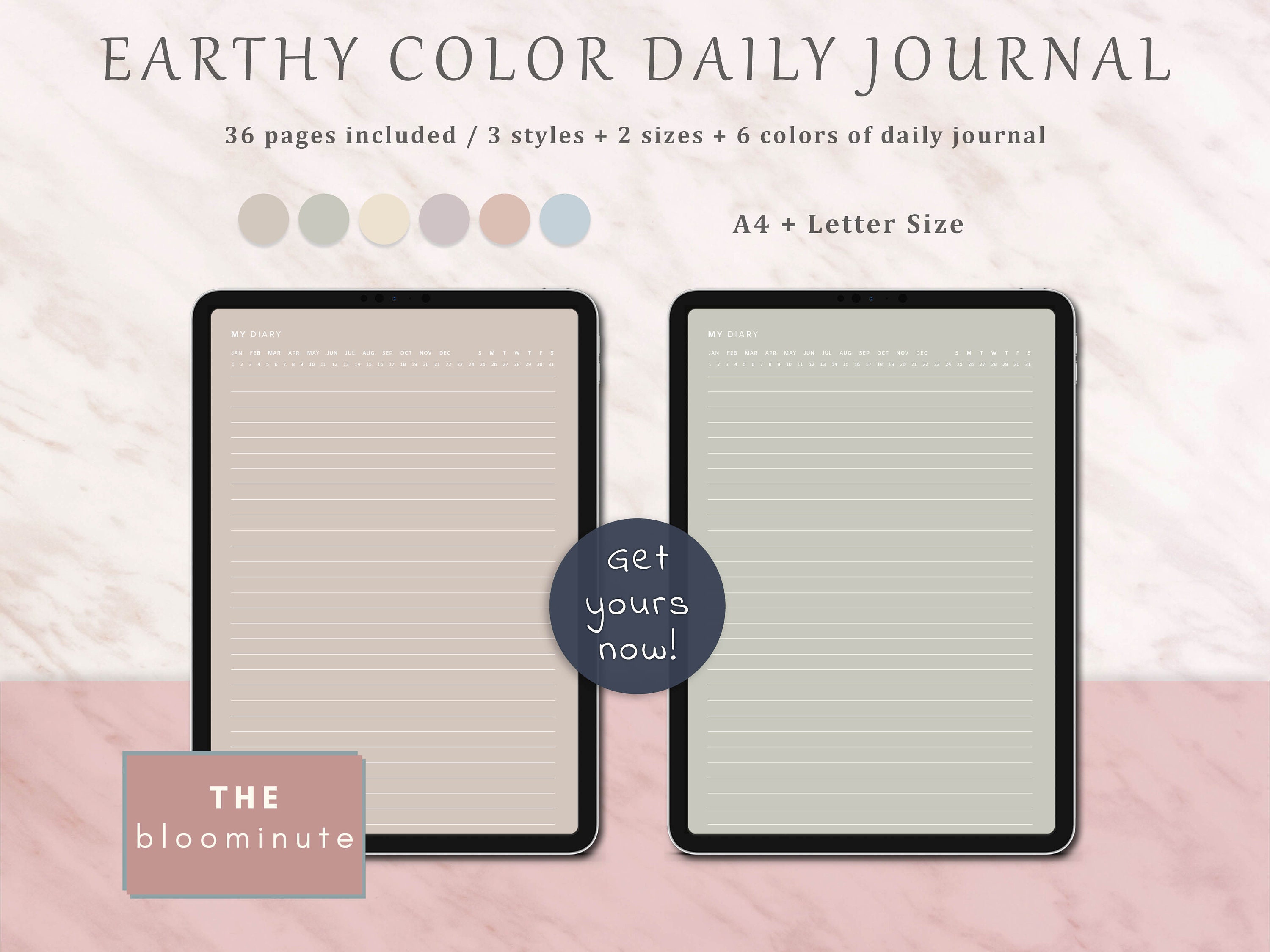BOHO Minimalist Daily Journal Template, A4 PDF, Earthy Color Diary ...