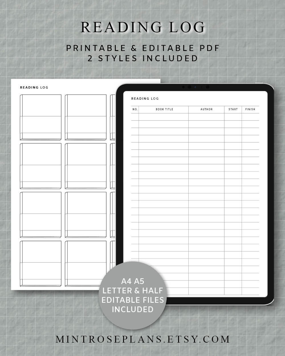 2 estilos de registro de lectura editable Rastreador de | Etsy