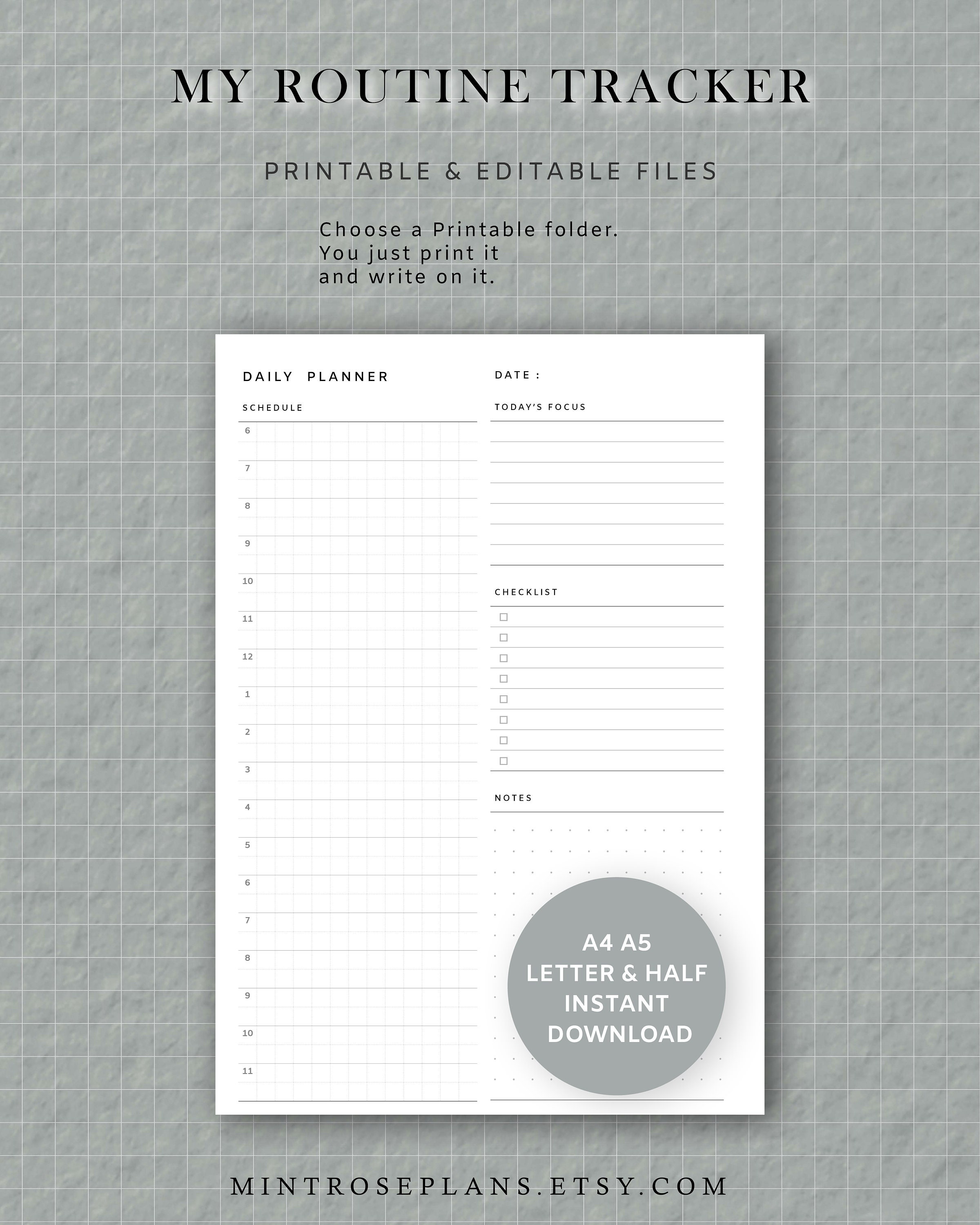 Daily Routine Tracker Printable & Editable PDF Weekly Habit | Etsy